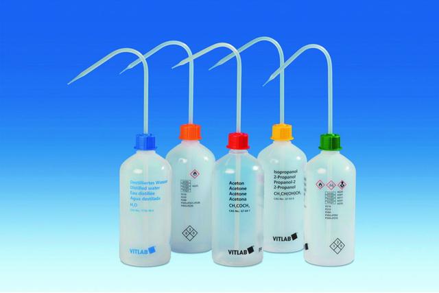 VITLAB Safety Washing Bottle 500 ml, PP, GL 25, Acetone, VENT CAP | LabFriend Australia